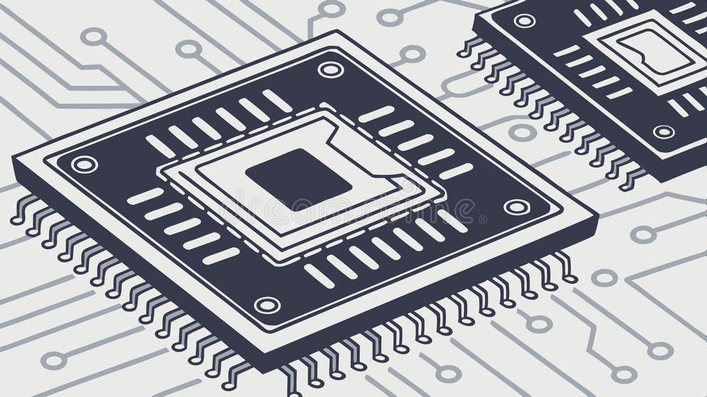 Microchip Closeup, Technology and Electronics Illustration Vector ...