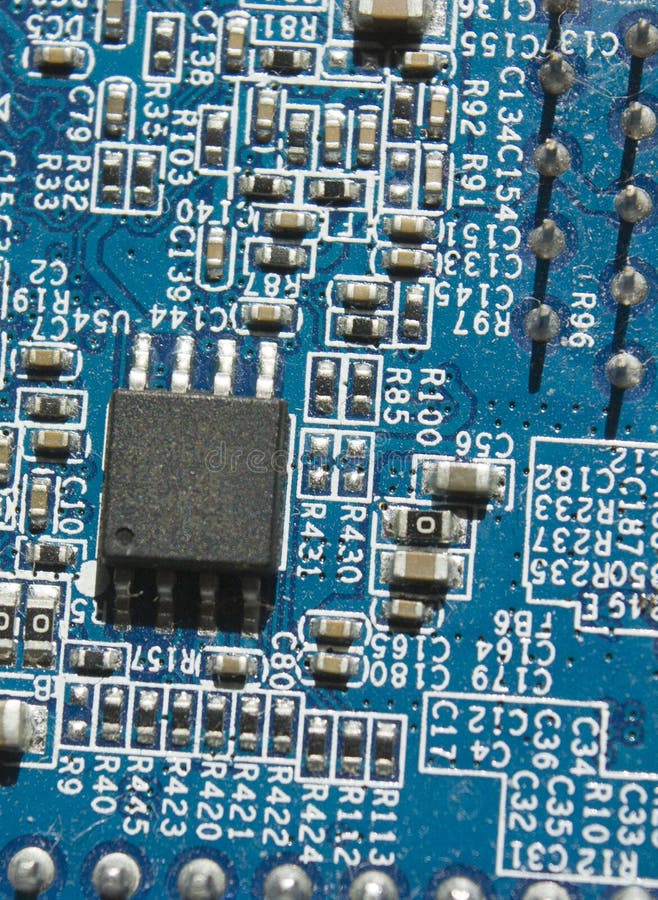 Microchip and Components on Blue Electronic Pcb Closeup Stock Image ...