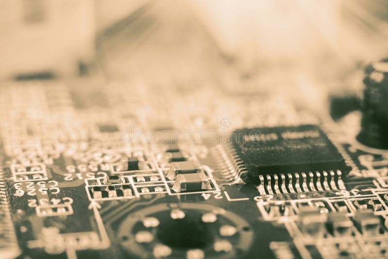 Microchip on a Computer Board Stock Photo - Image of closeup ...