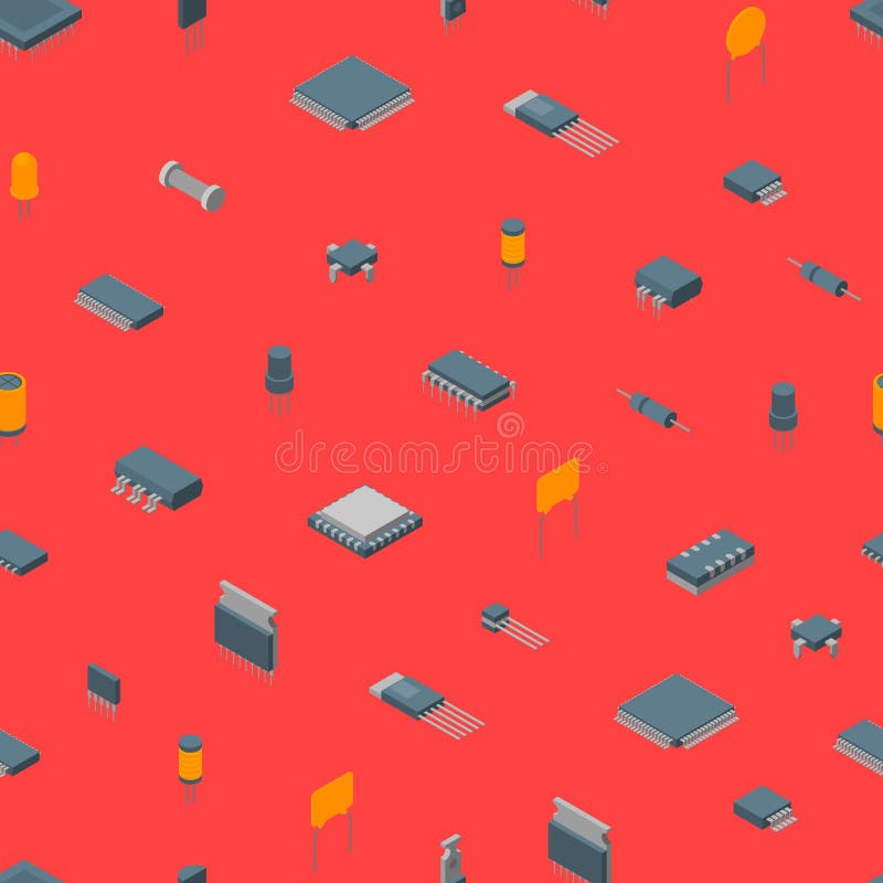 Computer Electronic Circuit Board Component Set Isometric View. Vector Stock Vector ...