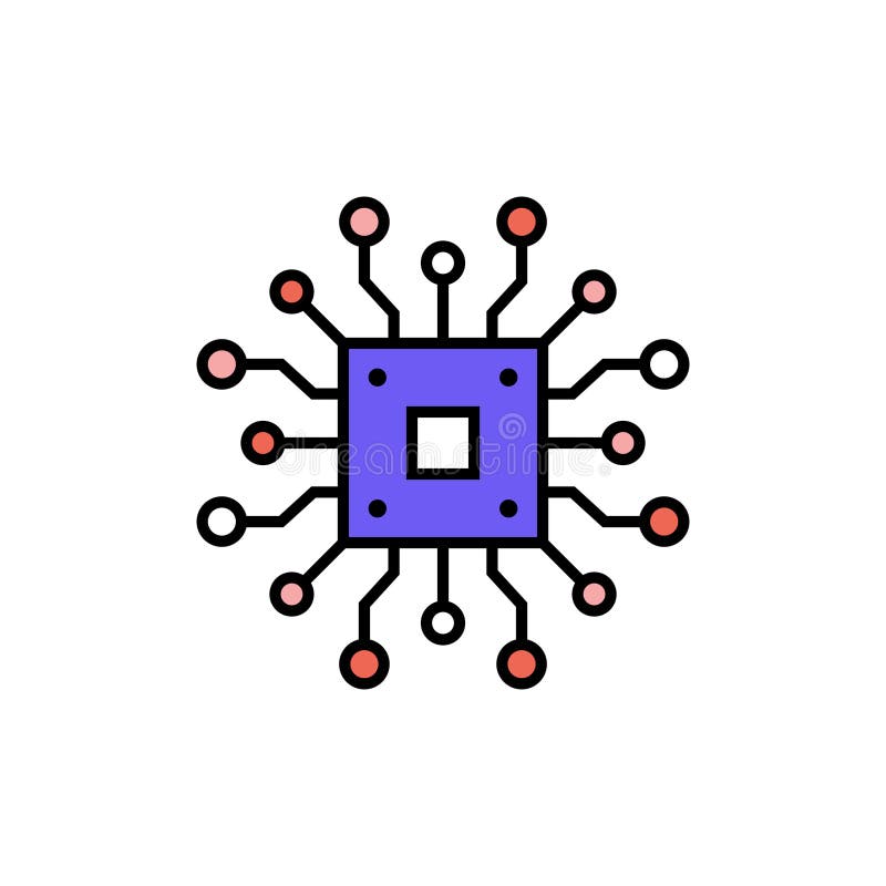Microchip CPU. AI Concept. Artificial Intelligence. Line Coloured ... Microchip CPU. AI Concept. Artificial Intelligence. Line Coloured ...