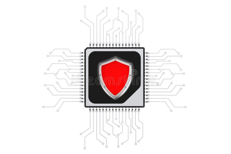 Microchip CPU Processor with Circuit and Red Protection Safety Shield ...