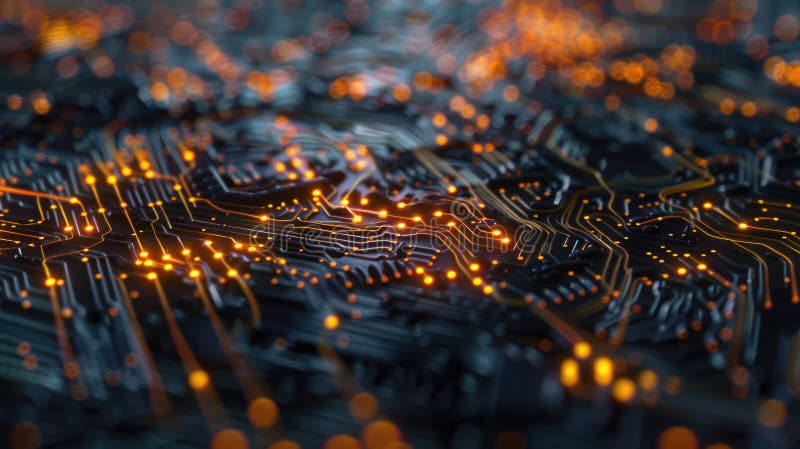 Microchip with Data Transfer Lights - Close-Up View of Advanced ...