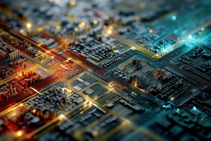 Microchip Design Merges Seamlessly into City Layout, Illustrating ...