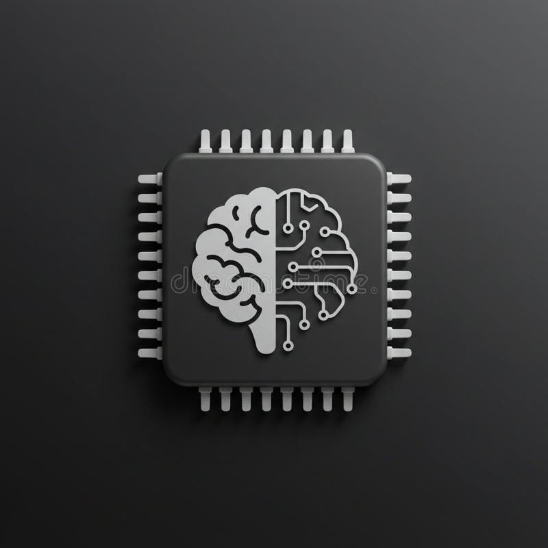 A Microchip Displays a Stylized Brain Design Divided into Two Halves ...