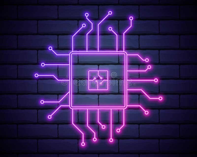 Microchip Electronic Device Icon. Elements of Artifical in Neon Style ...