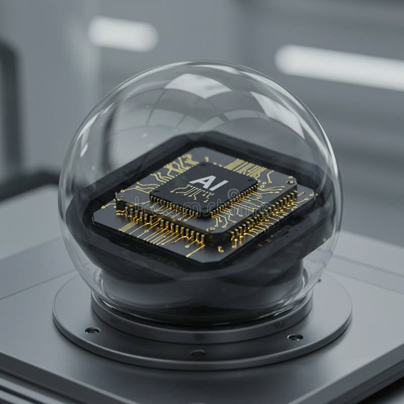 Microchip Enclosed in a Transparent Sphere, Labeled "AI" in White ...