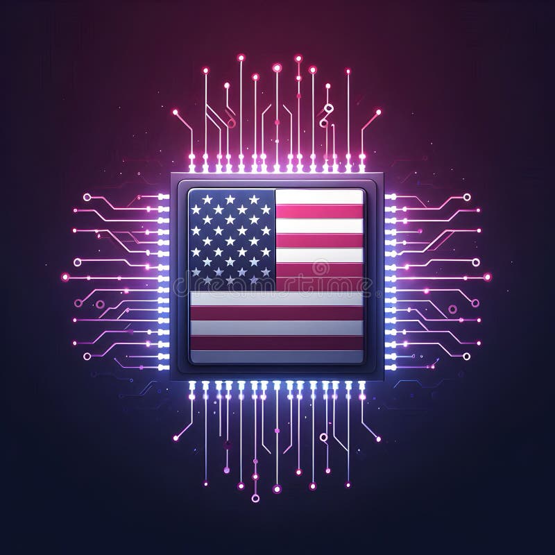 A Microchip Featuring an American Flag, Representing the Integration U ...