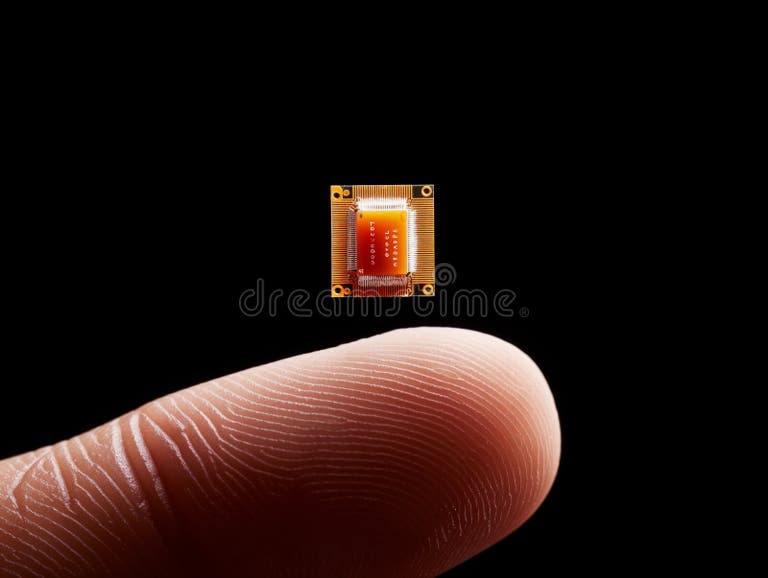 Microchip on Finger Tip stock image. Image of electronics - 316586651
