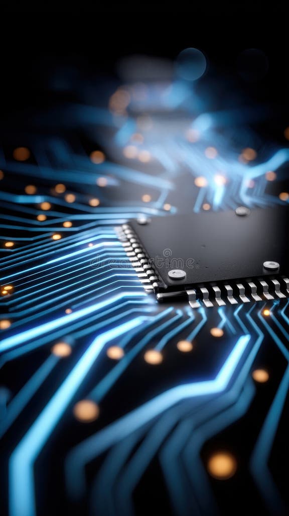 Microchip with Glowing Blue Circuit Paths Depicting Technology and ...