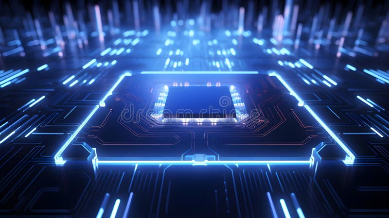 Microchip Glowing in Navy Blue Colors. Technological and Futuristic ...