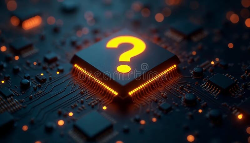 Microchip, Glowing Question Mark, Circuit Board Background, Sci-fi Mood. Stock Illustration ...