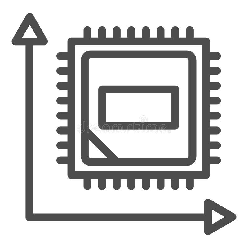 Microchip in Graph Thin Line Icon. Computer Chip in Coordinate System ...
