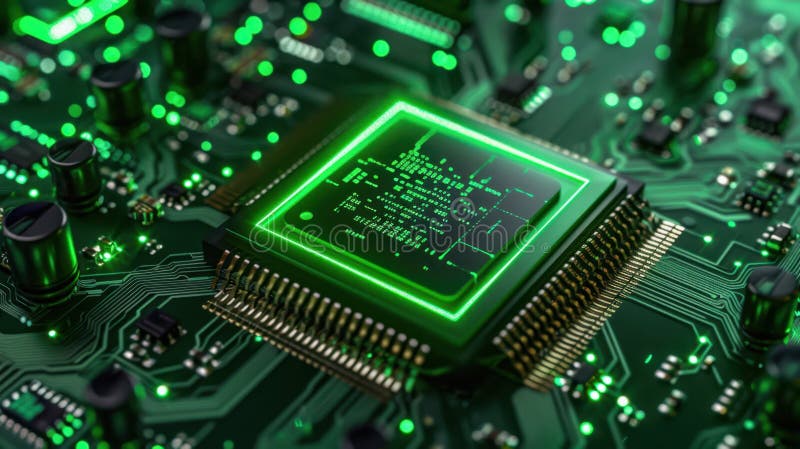The Microchip with Green Circuit.AI Generated Image Stock Photo - Image ...