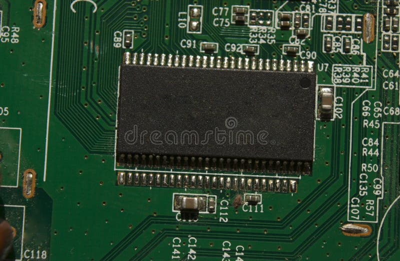 Microchip on Green Electronic Pcb Closeup Stock Image - Image of design ...