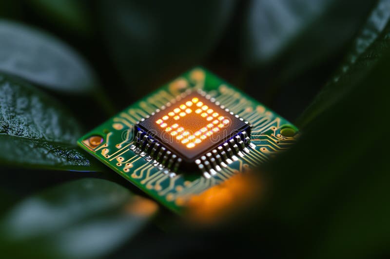 Microchip on Green Leaves Representing Eco-friendly Technology ...