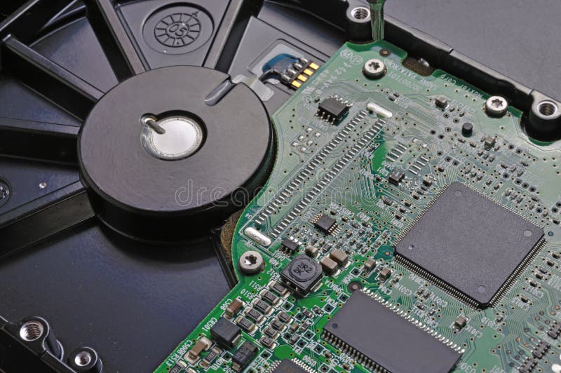 Microchip of a hard drive. stock image. Image of hardware - 194256189