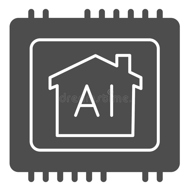 Microchip with House for Artificial Intelligence Solid Icon, Smart Home ...