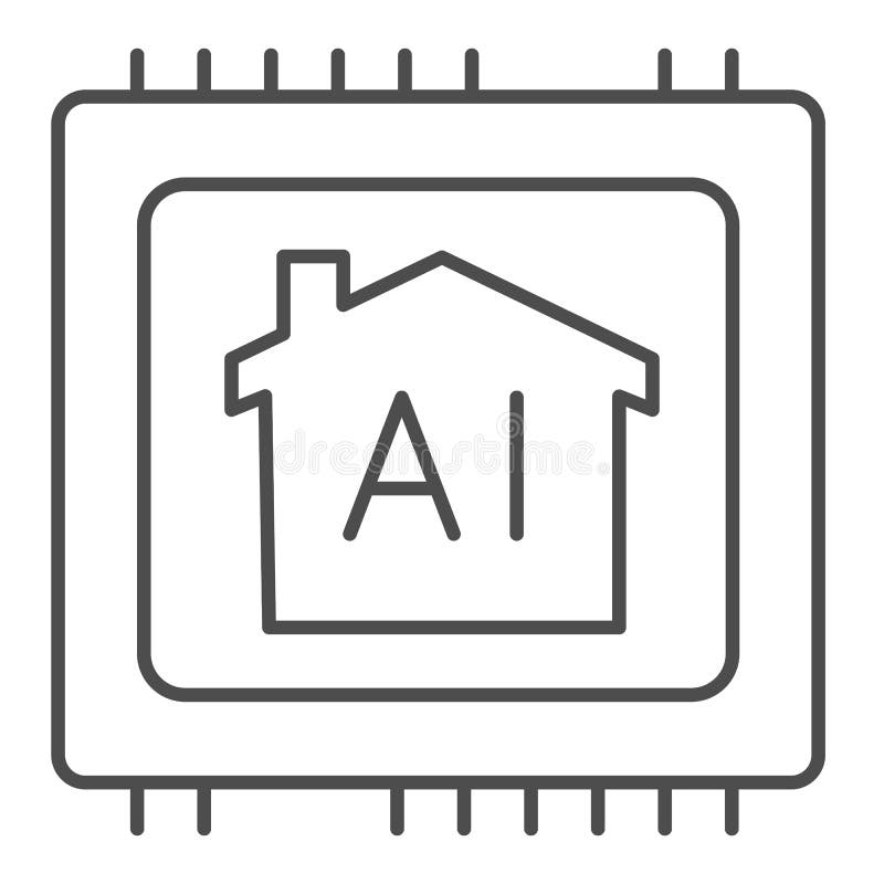 Microchip with House for Artificial Intelligence Thin Line Icon, Smart ...