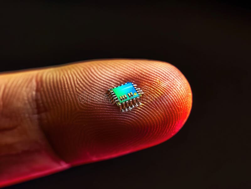 Microchip on a Human Finger Stock Photo - Image of technology, hardware ...