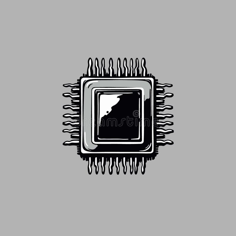 Microchip, Ideal for a Black and White Vector Ink Object Element Icon ...