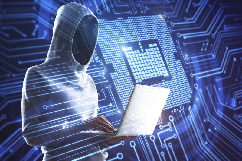 Microchip Illustration and Hacker with Laptop Stock Image - Image of ...