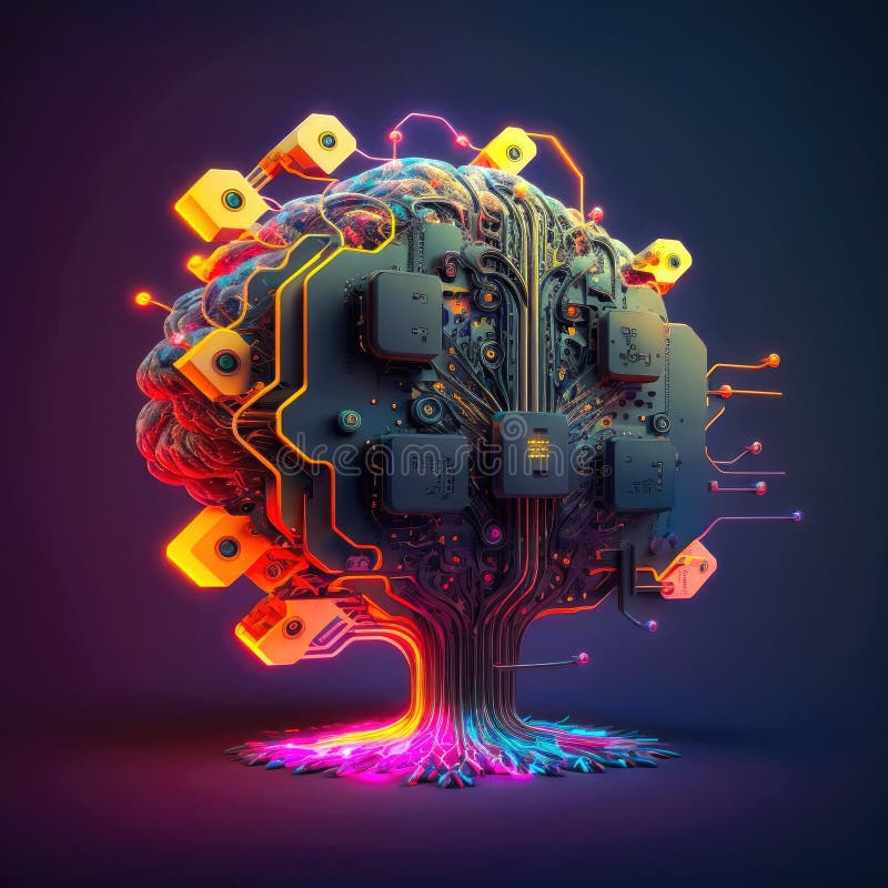 Microchip Inside Cloud of Dots and Lines in Shape of Biological Brain ...