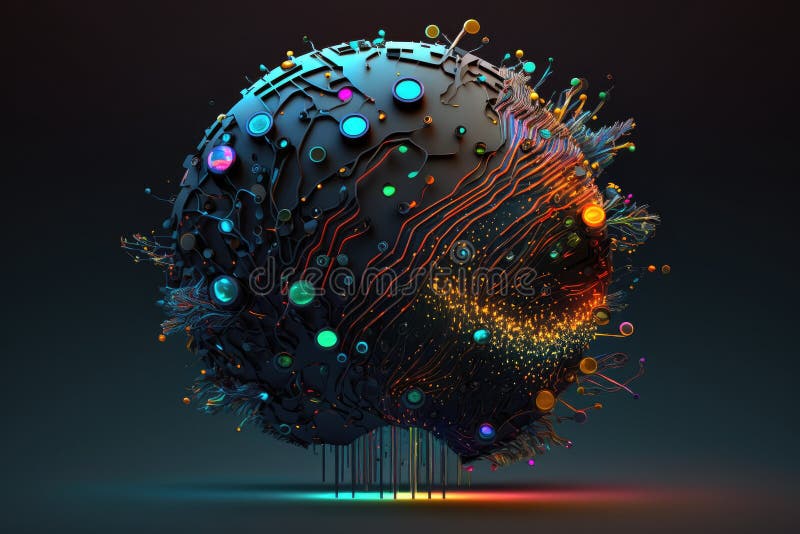 Microchip Inside Cloud of Dots and Lines in Shape of Biological Brain ...