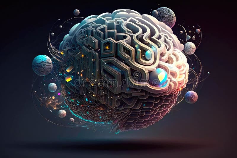 Microchip Inside Cloud of Dots and Lines in Shape of Biological Brain ...