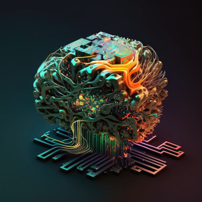 Microchip Inside Cloud of Dots and Lines in Shape of Biological Brain ...