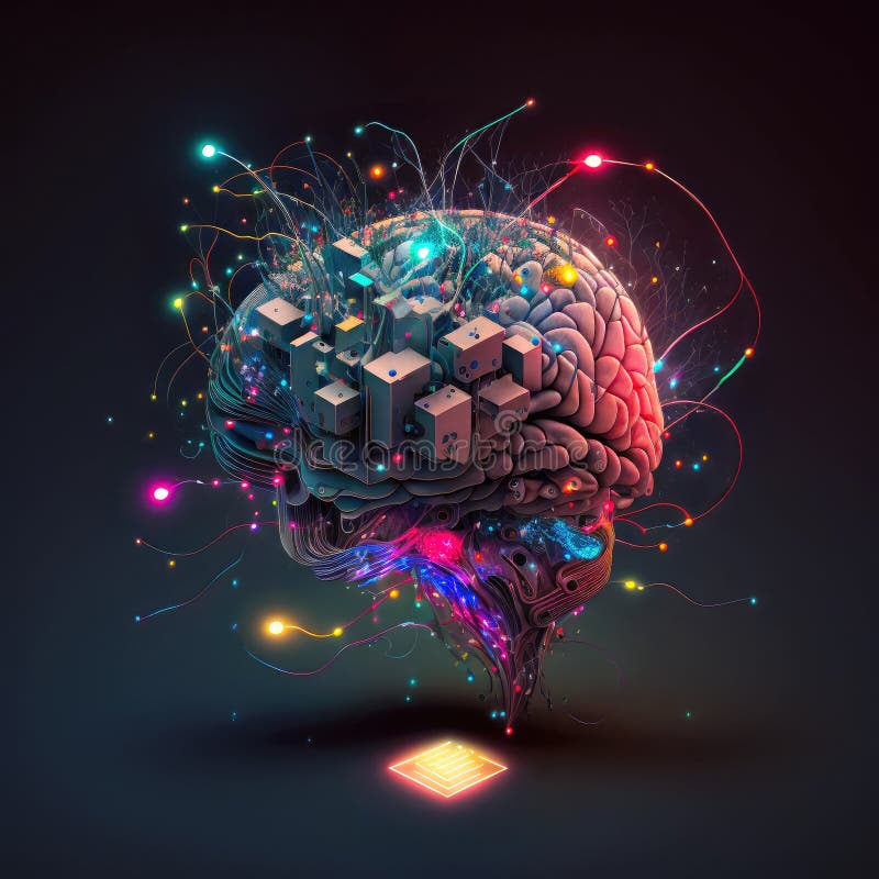 Microchip Inside Cloud of Dots and Lines in Shape of Biological Brain ...