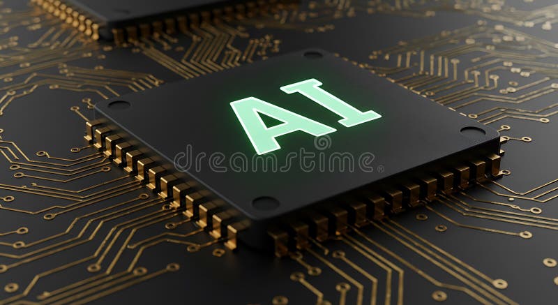 Microchip Labeled "AI" Glowing Green, Centrally Placed on a Black ...