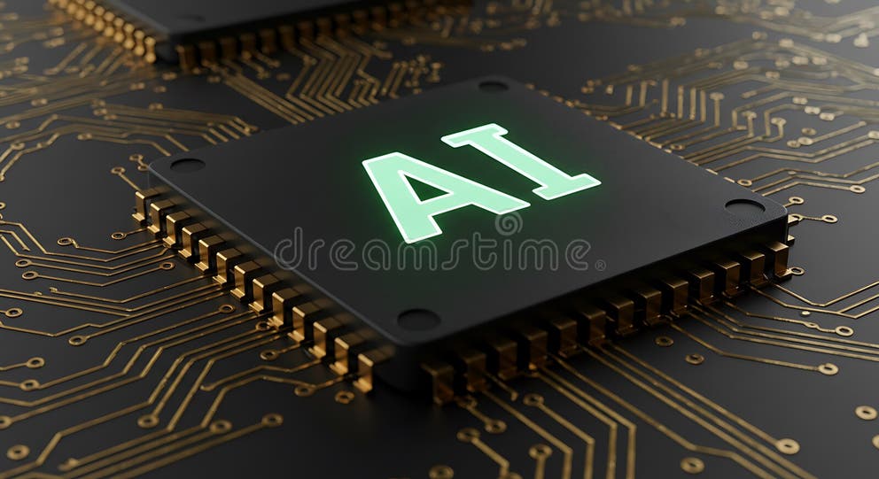 Microchip Labeled "AI" Glowing Green, Centrally Placed on a Black ...