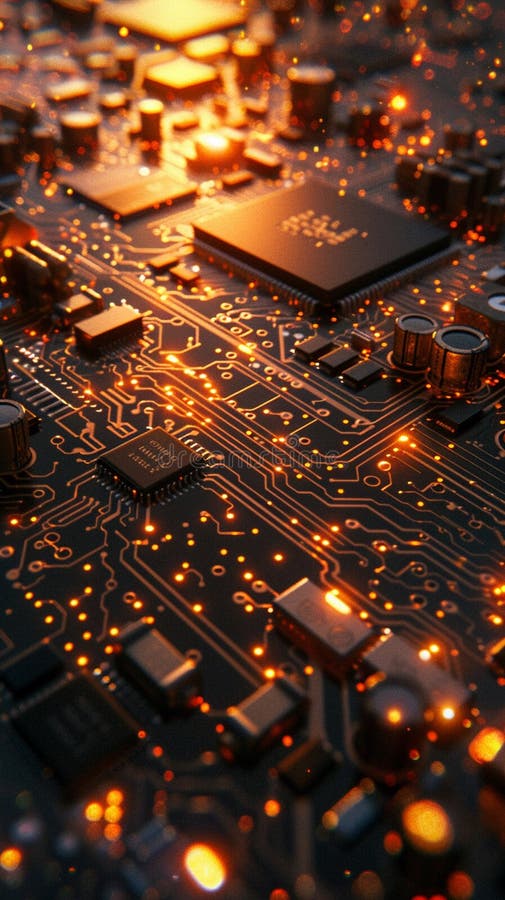 Microchip, Metallic Traces, Tiny Components, Arranged Meticulously on a ...