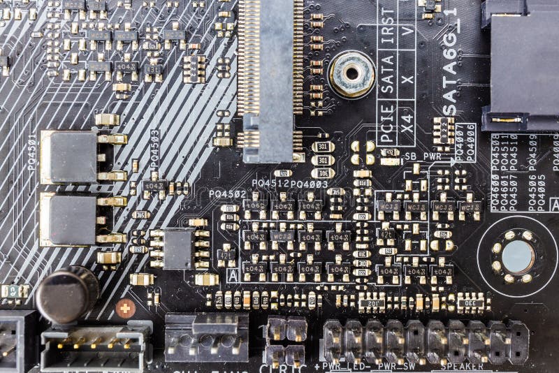 Microchip on Modern Black Motherboard for PC or Server Stock Photo ...