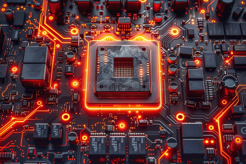 Microchip on the Motherboard Close-up Top View. Stock Image - Image of ...