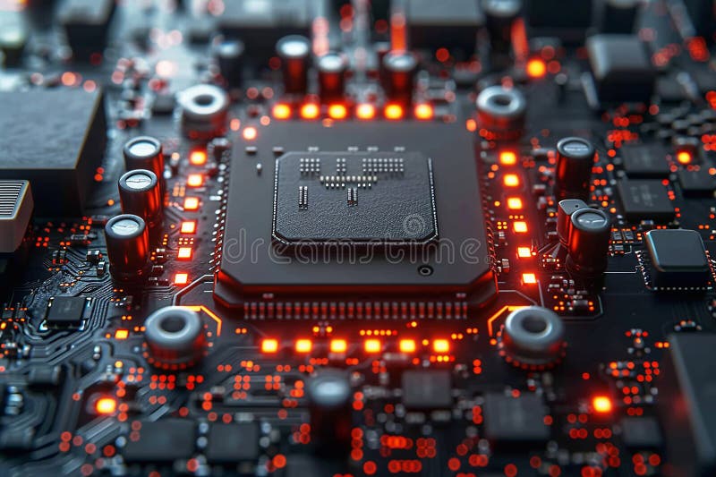 Microchip on the Motherboard Close-up Top View. Stock Image - Image of ...