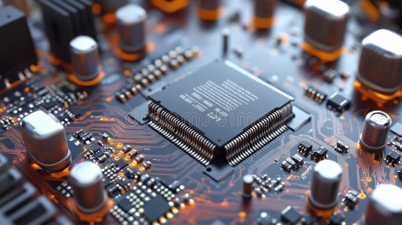 Microchip on Motherboard. Electronic Circuit Board Close-up Stock ...