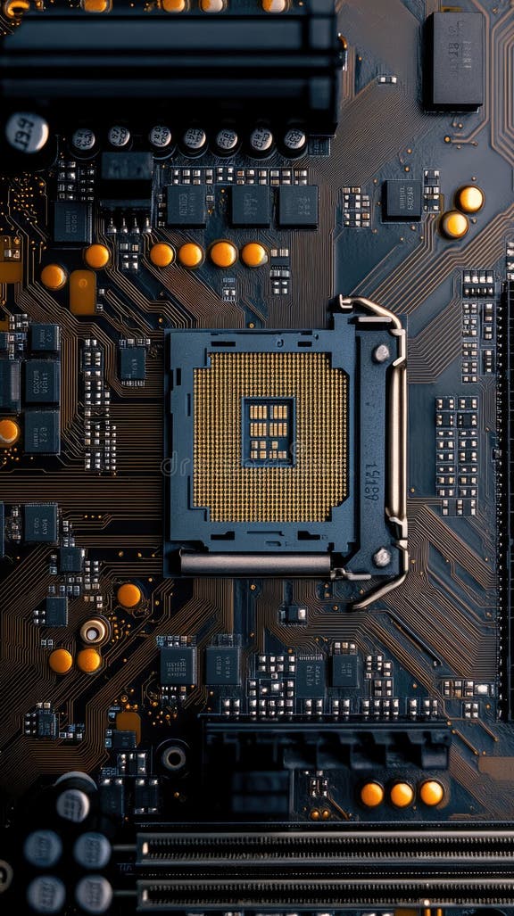 Microchip on Motherboard. Electronic Circuit Board Close-up Stock Image ...