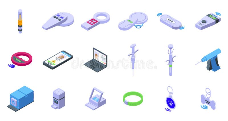 Microchip for Pet Icons Set Isometric Vector. Animal Cat Stock Vector ...