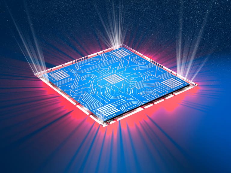 Microchip, Power and Speed. Presentation of the New Microchip. Processor of a Computer. Printed ...