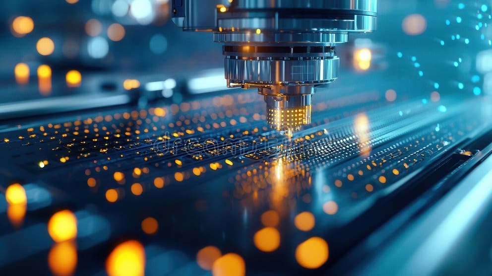 Microchip Processing Inside High Tech Manufacturing Facility, Glowing ...