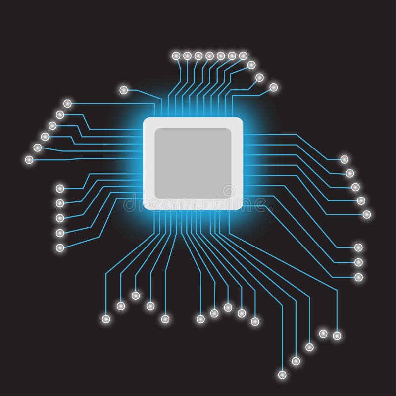 Microchip Processor With Neon Lights On The Dark Background. Vector ... Microchip Processor With Neon Lights On The Dark Background. Vector ...