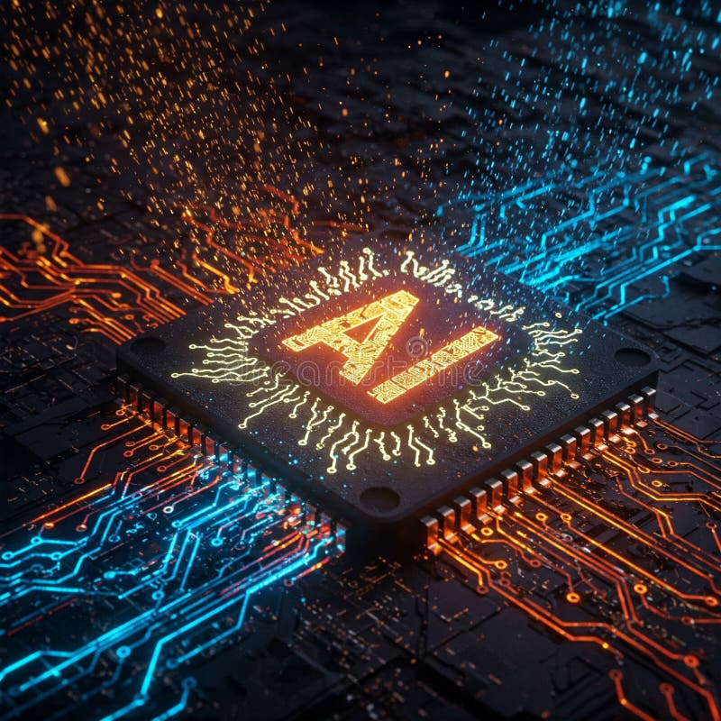 A Microchip Radiating Contrasting Data Streams. Stock Illustration ...