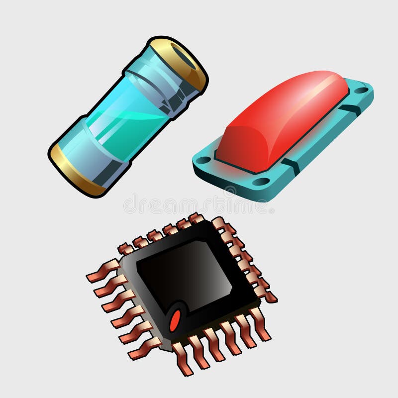 Microchip, Red Button and Bulb with Liquid Stock Vector - Illustration ...