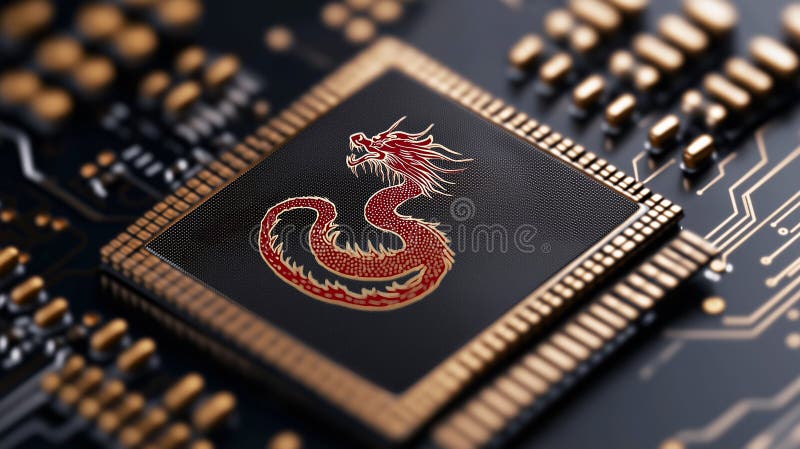 Microchip with Red Dragon Symbol on Circuit Board Stock Photo - Image ...