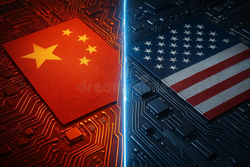 Microchip Rivalry between USA and China with Digital Circuit Board ...