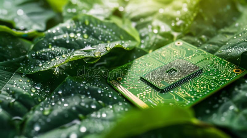 A Microchip Seamlessly Embedded in Lush Green Leaves Stock Illustration ...