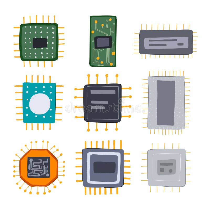 Microchip Set Cartoon Vector Illustration Stock Vector - Illustration ...