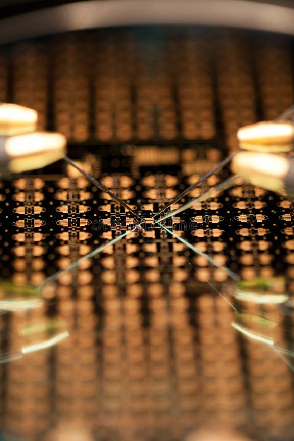 Microchip Under Microscope with Test Probes Stock Photo - Image of ...